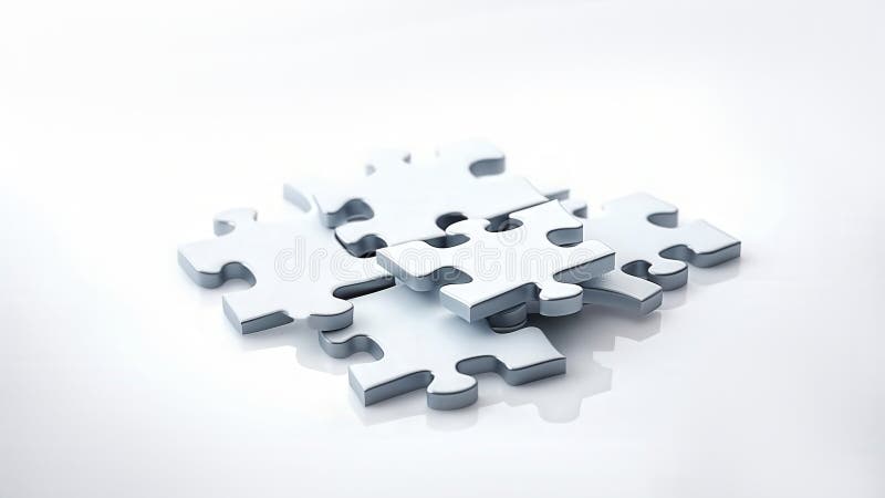 Close-up of White Puzzle Pieces on a Reflective Surface. Stock ...