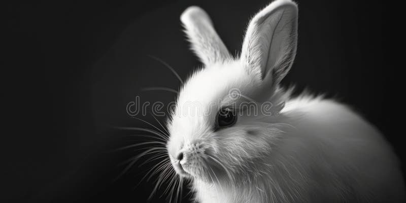 A Close-up of a White Rabbit on a Black Background. Perfect for Animal ...