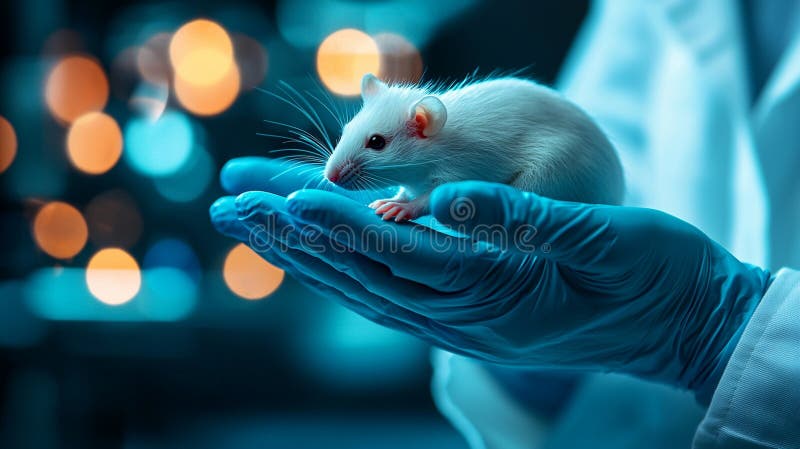 Close Up of White Rat Held in Scientist Gloved Hand, Showcasing ...