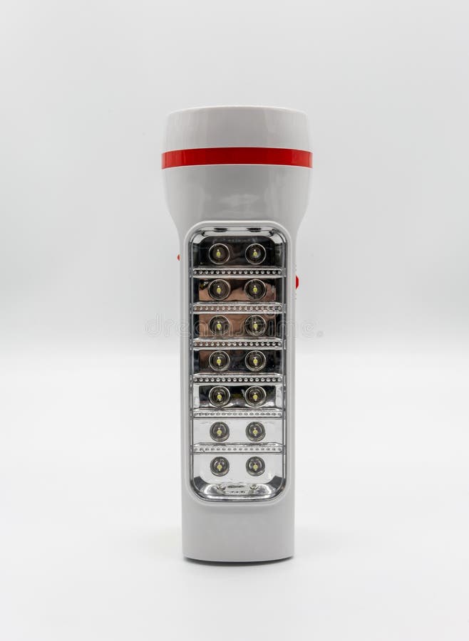 Close-up of White and Red LED Flashlight Isolated on White Background ...