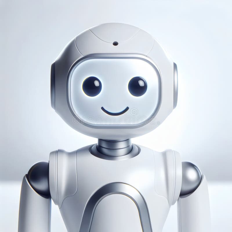 A Close-up of a White Robot with a Smiling Face, Representing Friendly ...