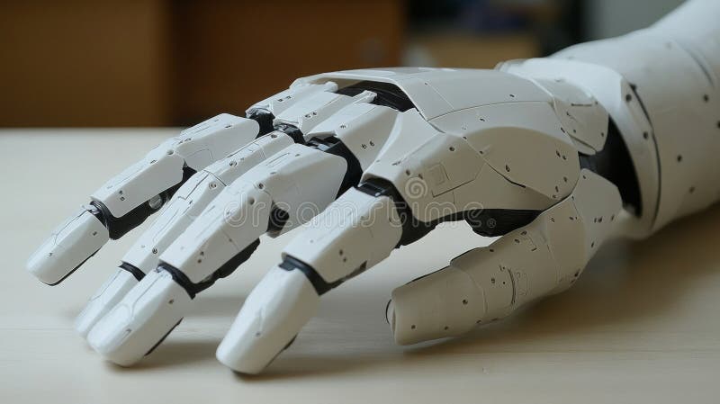 Close-Up of a White Robotic Hand on a White Surface Stock Illustration ...