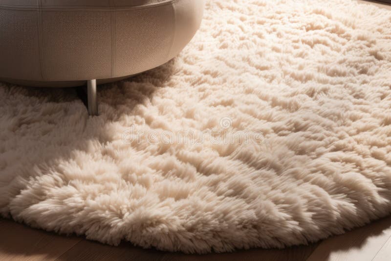 Close Up of White Round Fluffy Rug on Floor, Created Using Generative ...
