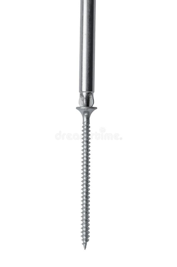 Close-up of a White Self-tapping and Screwdriver on a Transparent ...