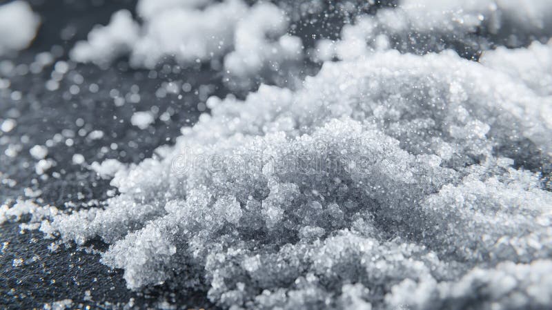 Close Up of White Snow Crystals Melting on a Dark Surface Stock ...