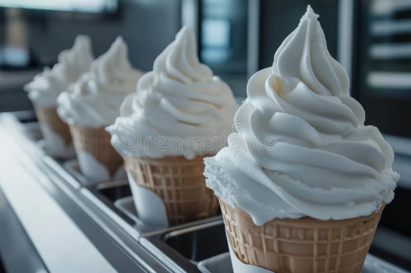Close Up of White Soft Ice Cream in Factory Stock Illustration - Illustration of waffle, cold ...