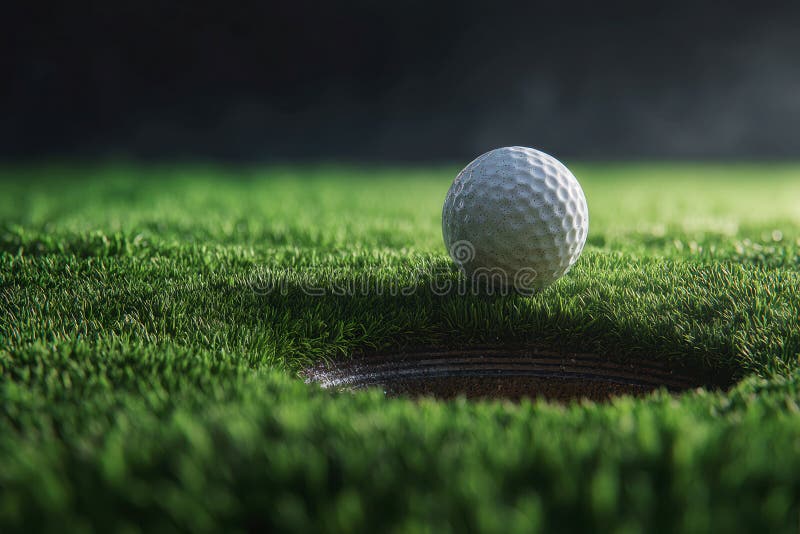 Close-up of a White, Textured Golf Ball on Green Grass with a Hint of ...