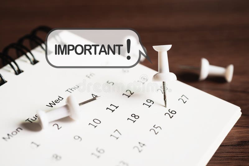 White Thumbtack on Calendar with Important Text Inside Speech Bubble on ...
