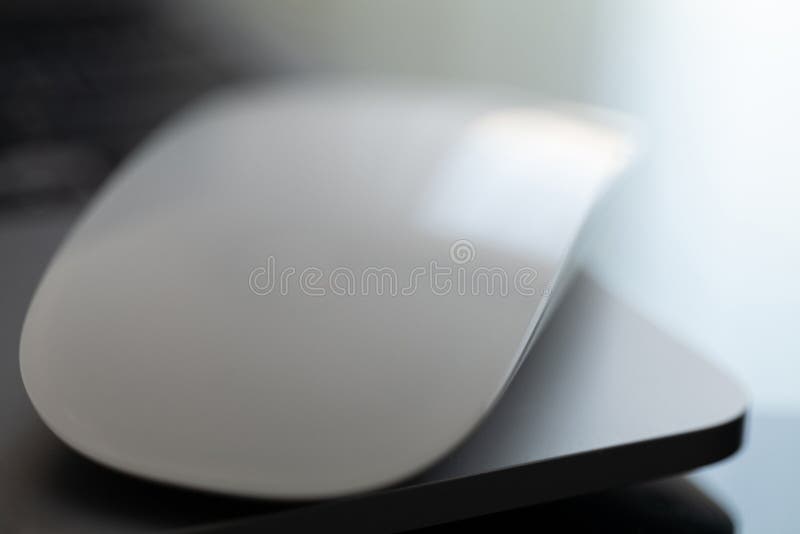 Close-up White Touch Computer Mouse. Wireless Mouse for Laptop Stock ...