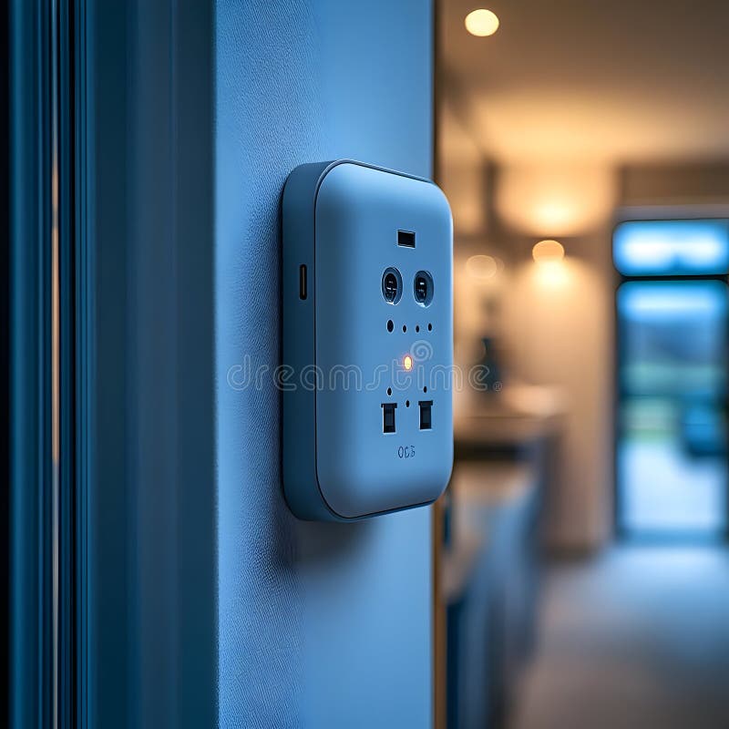 Close-up of a White Wall Mounted Device with Two Black Sensors and a ...