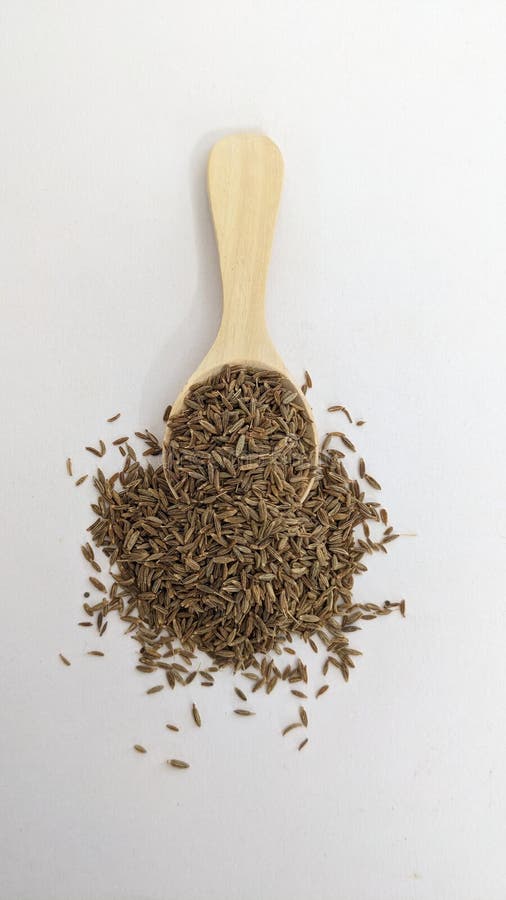 A Spoonful of Cumin Seeds on a White Background Stock Photo - Image of ...