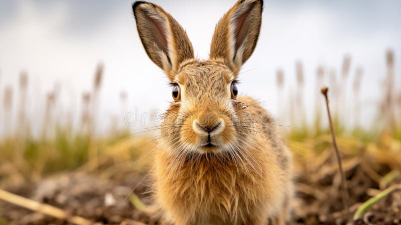 Inquisitive Wild Hare Close-Up. Generative AI Stock Image - Image of ...