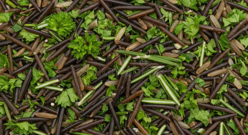 Close Up of Wild Rice with Parsley and Rosemary Stock Illustration ...