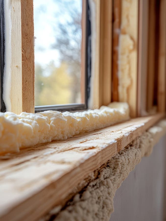 Close-up of Window Insulation Foam on Wooden Frame. Stock Photo - Image ...
