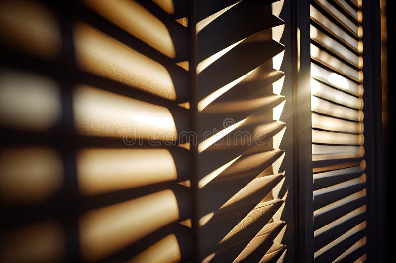 Window with Louver Shades and Sunlight Shining through, Creating a Warm ...