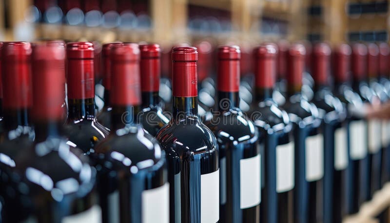 Close Up of Wine Bottles during the Labeling Process for Precision and ...