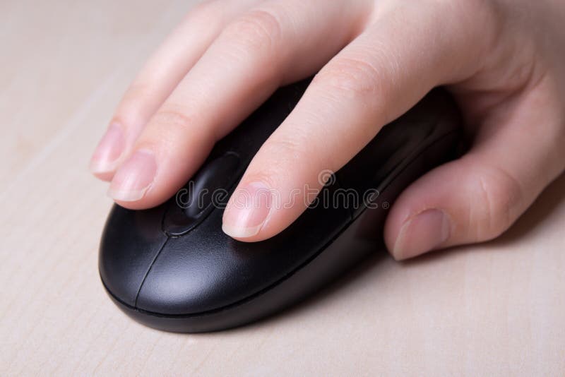 Close Up of Wireless Mouse in Hand on Table Stock Image - Image of ...