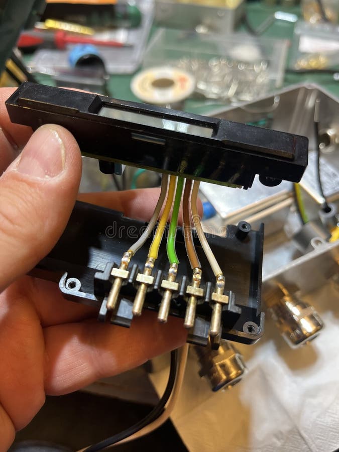 Close Up of a Wiring Connector in an Electronics Workspace Stock Photo ...