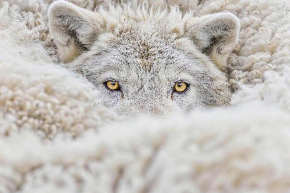 Close-up of a Wolf Blending in with a Pile of Sheep Stock Image - Image ...