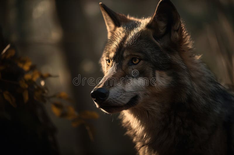 A Close Up of a Wolf in a Forest with Trees in the Background and ...