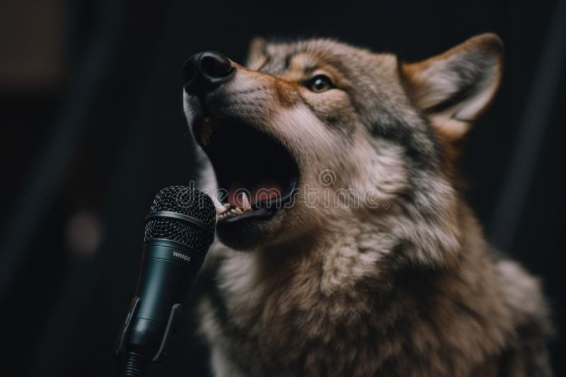 A Close Up of a Wolf with a Microphone. Generative AI Image. Stock ...