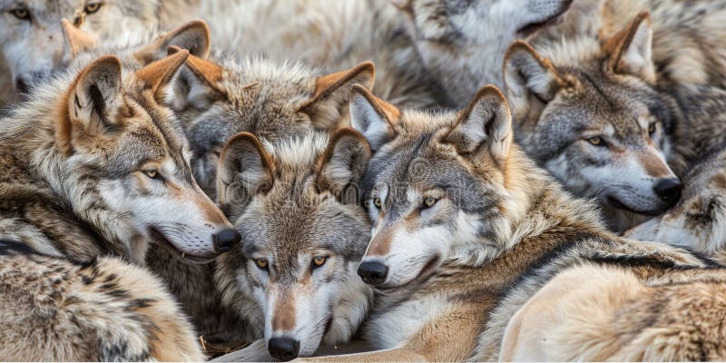Close-up of a Wolf Pack Huddled Together , Concept of Social Bonding ...