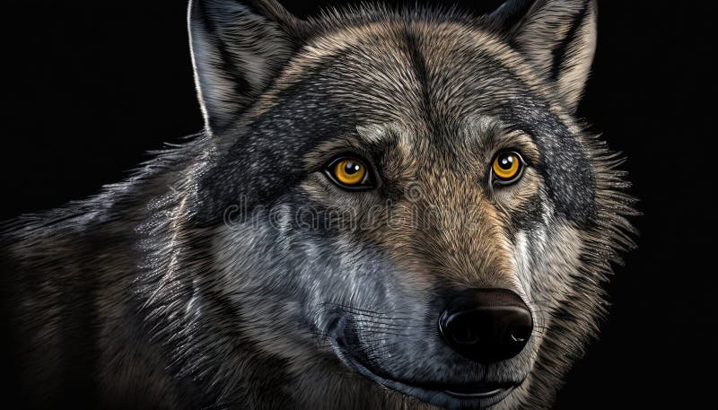 A Close Up of a Wolf S Face with Yellow Eyes Stock Illustration ...