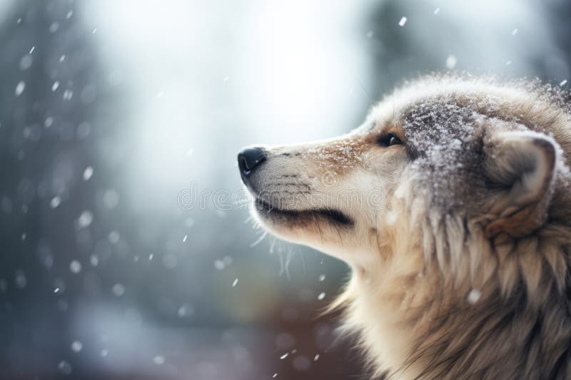 Close-up of Wolf with Snow on Fur, Head Back Howling Stock Illustration ...