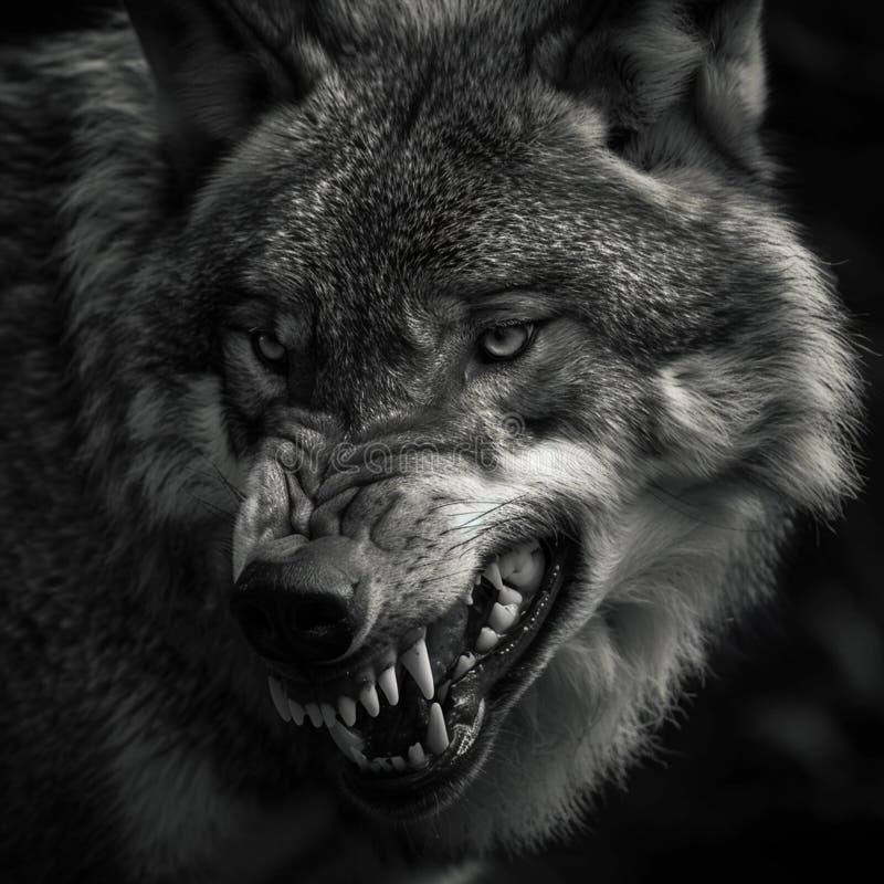 A Close Up of a Wolf with Teeth Showing, AI Stock Illustration ...