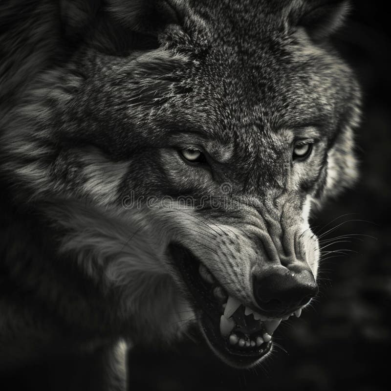 A Close Up of a Wolf with Teeth Showing, AI Stock Illustration ...