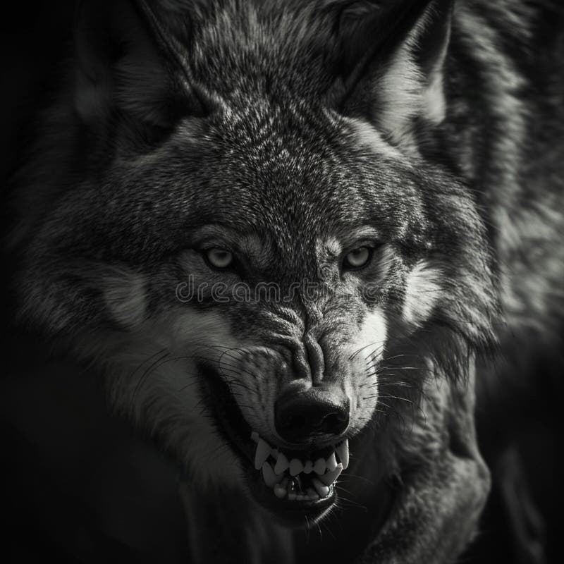 A Close Up of a Wolf with Teeth Showing, AI Stock Illustration ...