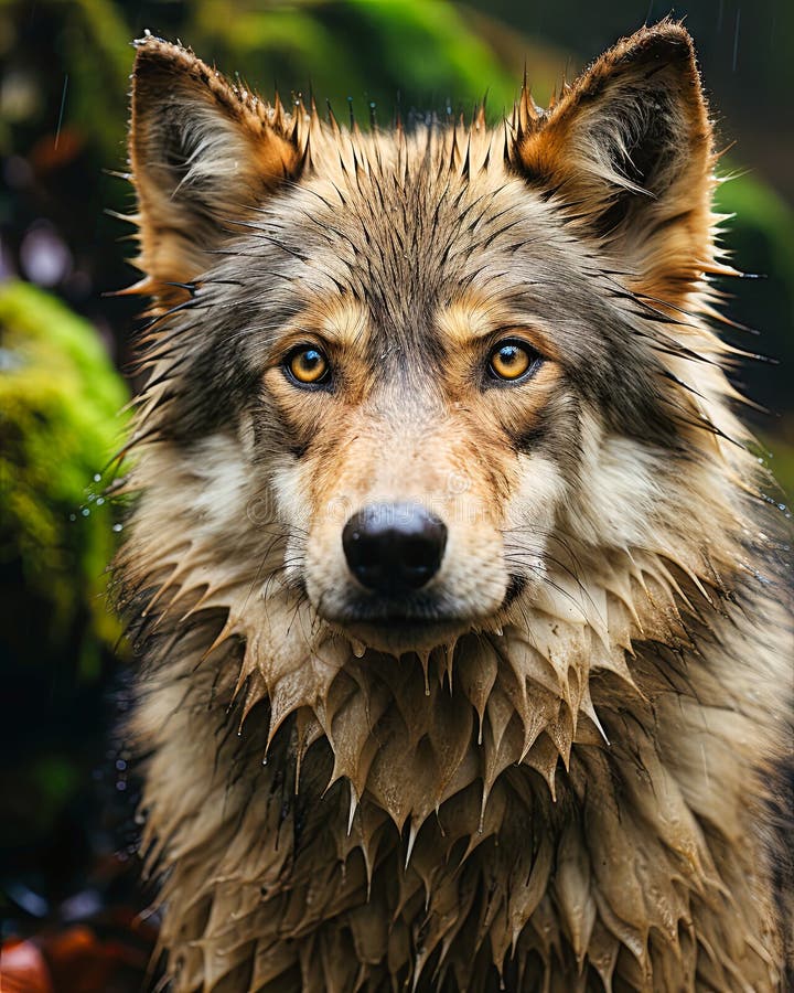 Close Up of a Wolf with Wet Fur Stock Image - Image of features, sleek ...