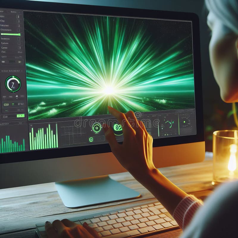 Close Up of a Woman Adjusting Settings on a Computer Screen Ho Stock ...