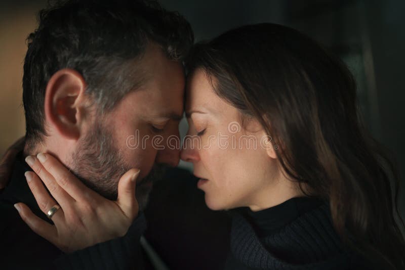 Close-up of Woman Crying when Hugging Her Husband. Stock Image - Image ...