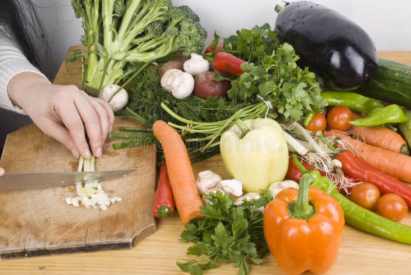 Close Up Woman Cutting Vegetables in Kitchen Stock Image - Image of ...