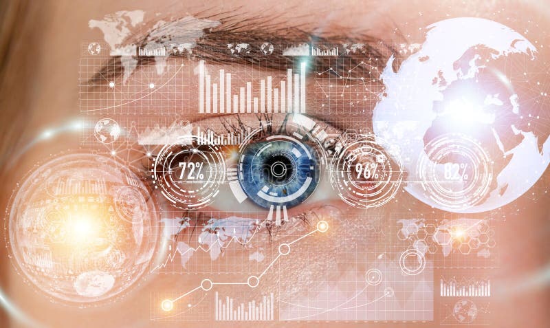 Close-up of Woman Digital Eye 3D Rendering Stock Illustration ...