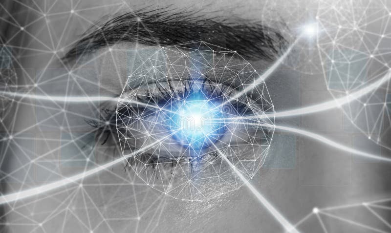 Close-up of Woman Digital Eye Network Concept 3D Rendering Stock ...