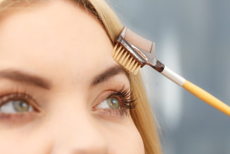 Woman Brushing Her Eyebrows Stock Photo - Image of skin, brushing ...