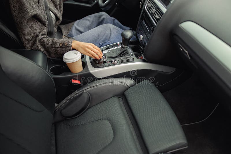 Close Up of Woman Driver Hands is Using Car Control System Stock Photo ...