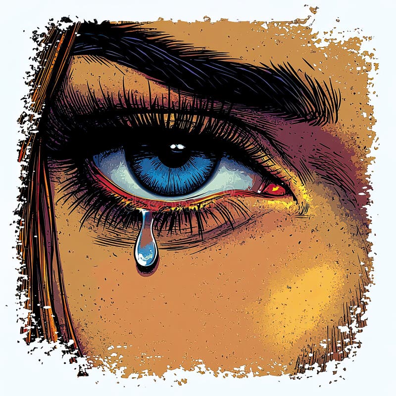 Close Up of Woman Eye with Tear, Showcasing Emotion and Depth Stock ...