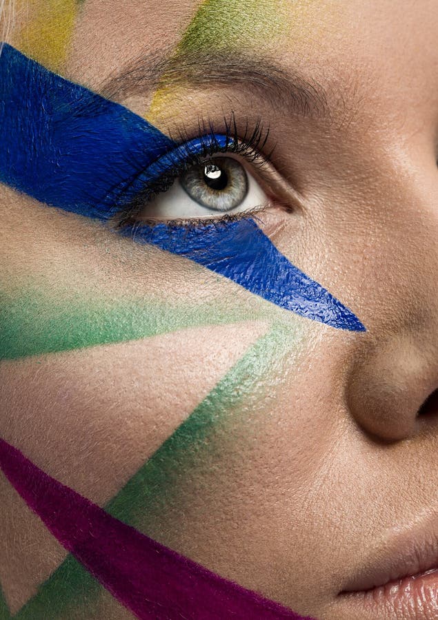 Beautiful Woman with Color Stylish Make Up Stock Image - Image of ...