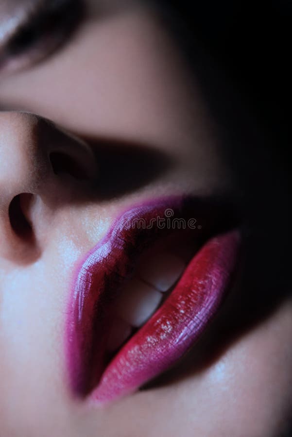 Close Up Woman Face with Red Lips Stock Photo - Image of close, skin ...