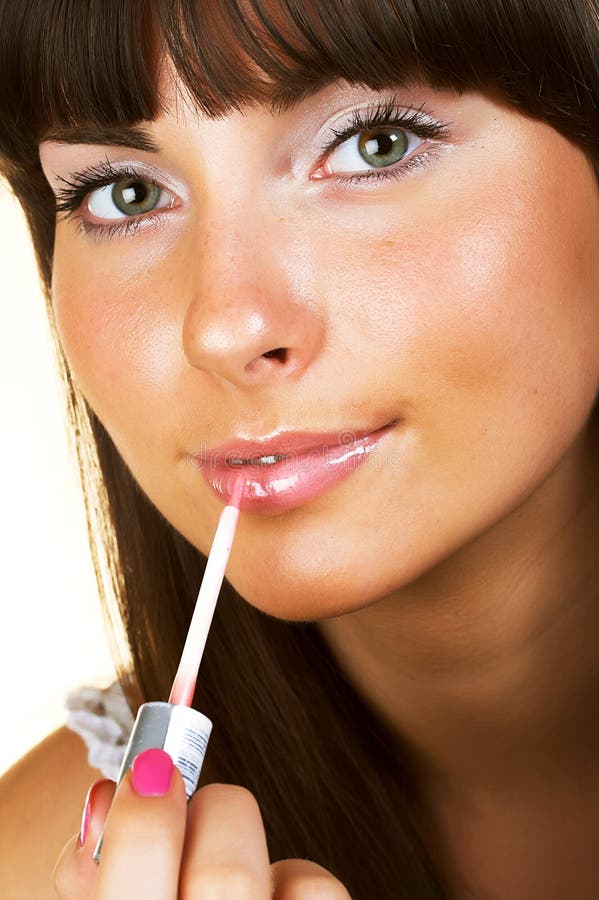 Woman, Lip Gloss and Beauty in Studio for Cosmetic, Product and Kiss ...