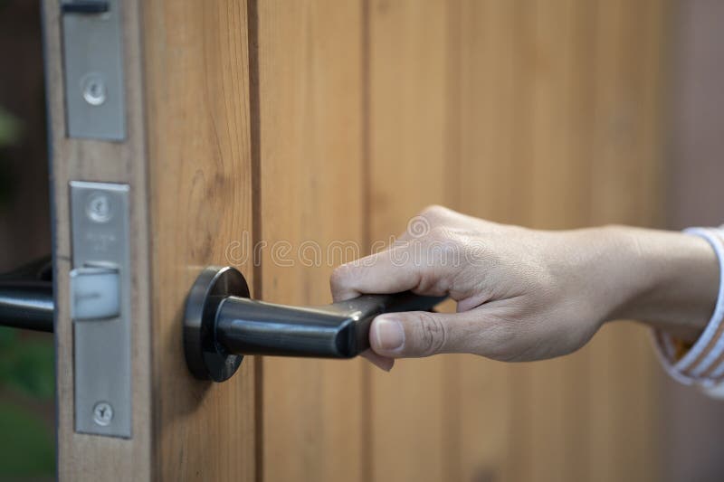 Woman Hand Hold Handle of Door Stock Image - Image of open, knock ...