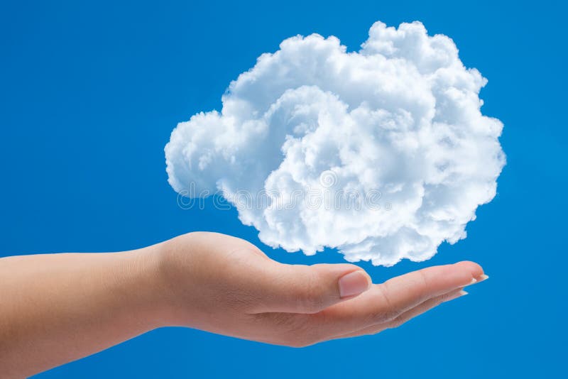 Close Up of Woman Hand Holding Cloud with Copy Stock Photo - Image of ...