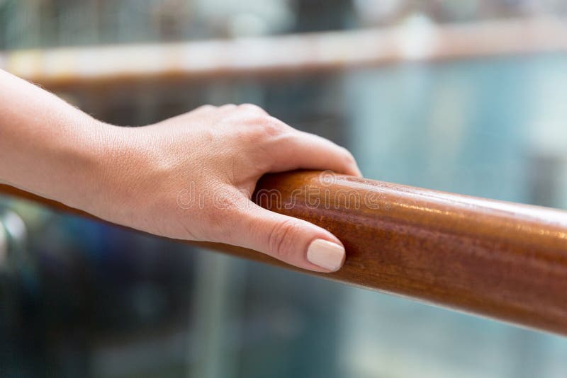 Woman Hand Using a Railing To Go Upstairs Stock Photo - Image of ...