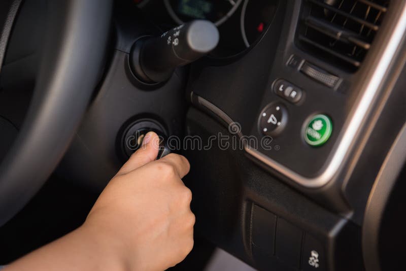 Woman Hand Starting A Car Engine Stock Image - Image of dashboard ...