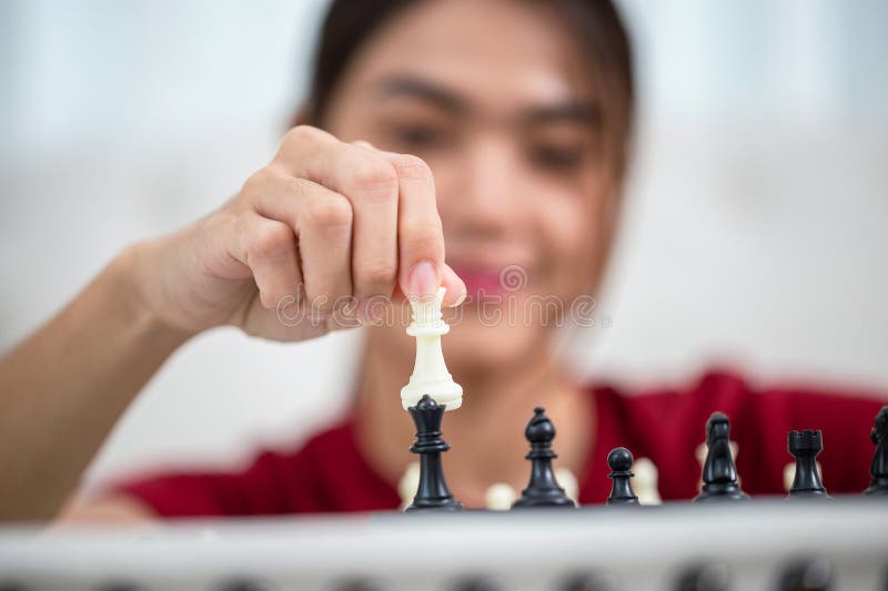Close Up of Woman Hand Moving Chess, Woman Plays Chess Stock Photo - Image of strategy, pawn ...