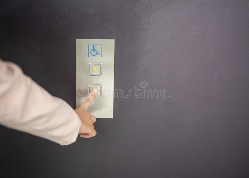 Close Up Woman Hand is Press Elevator Button Stock Image - Image of ...