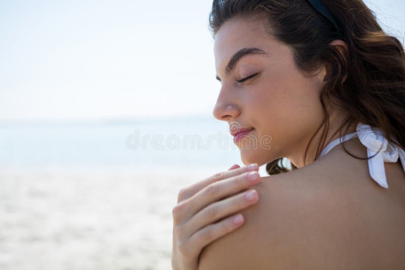 Close Up of Woman with Hand on Shoulder Stock Image - Image of ...